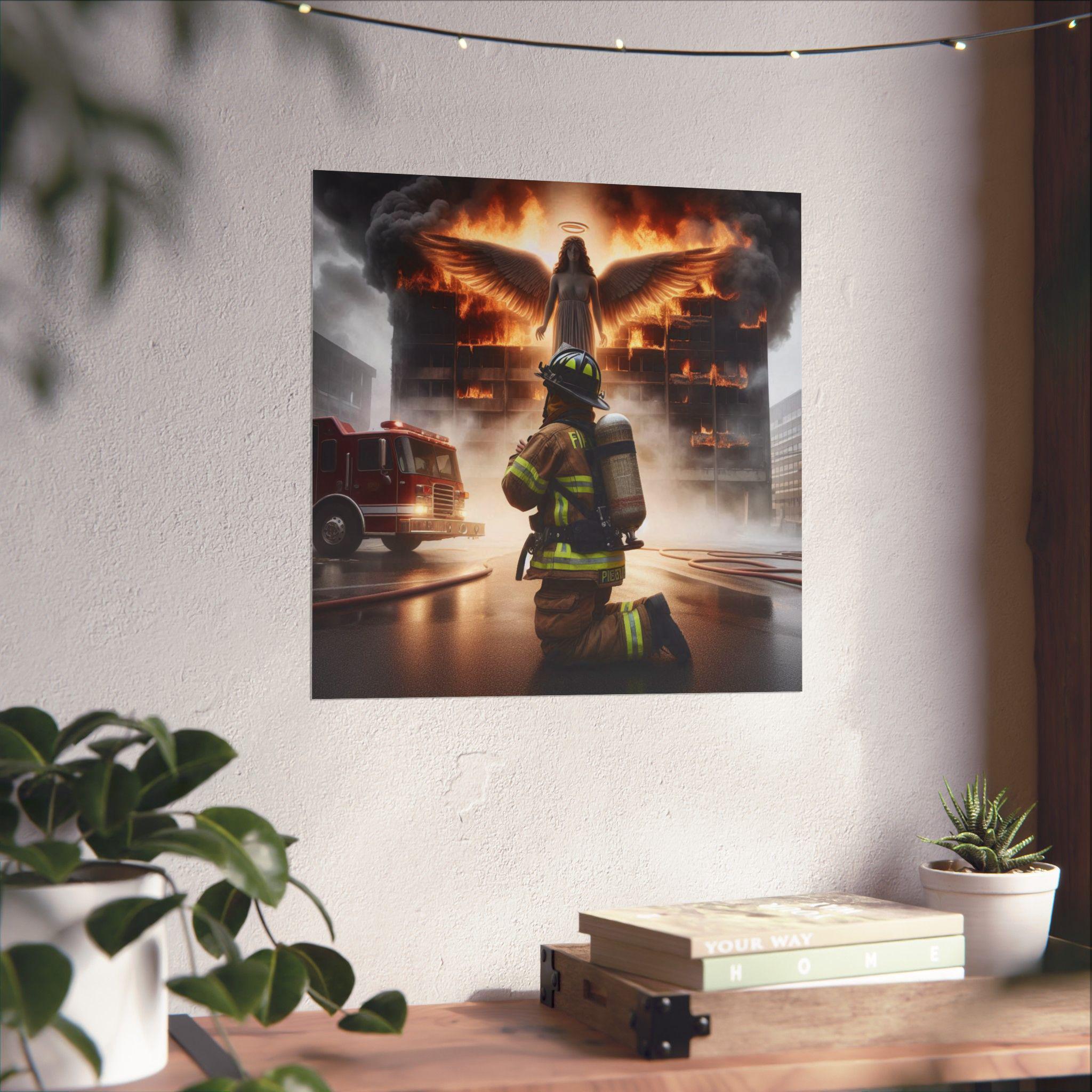 Heroic Firefighter Vertical Poster, Inspirational Wall Art for First ...