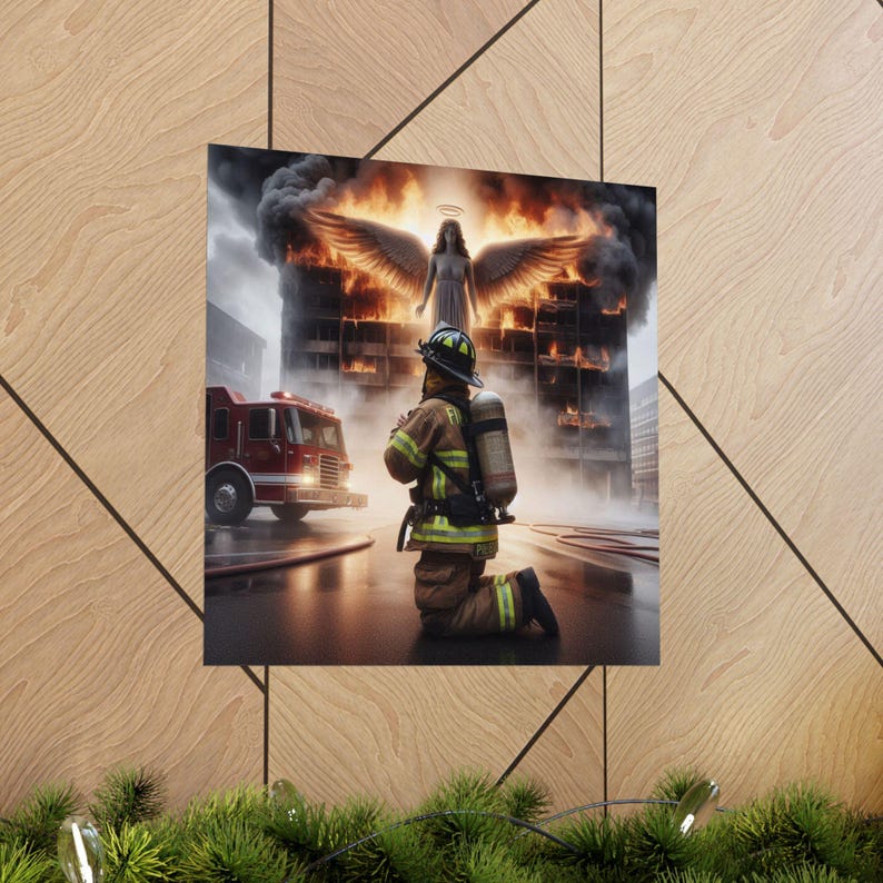 Heroic Firefighter Vertical Poster, Inspirational Wall Art for First ...