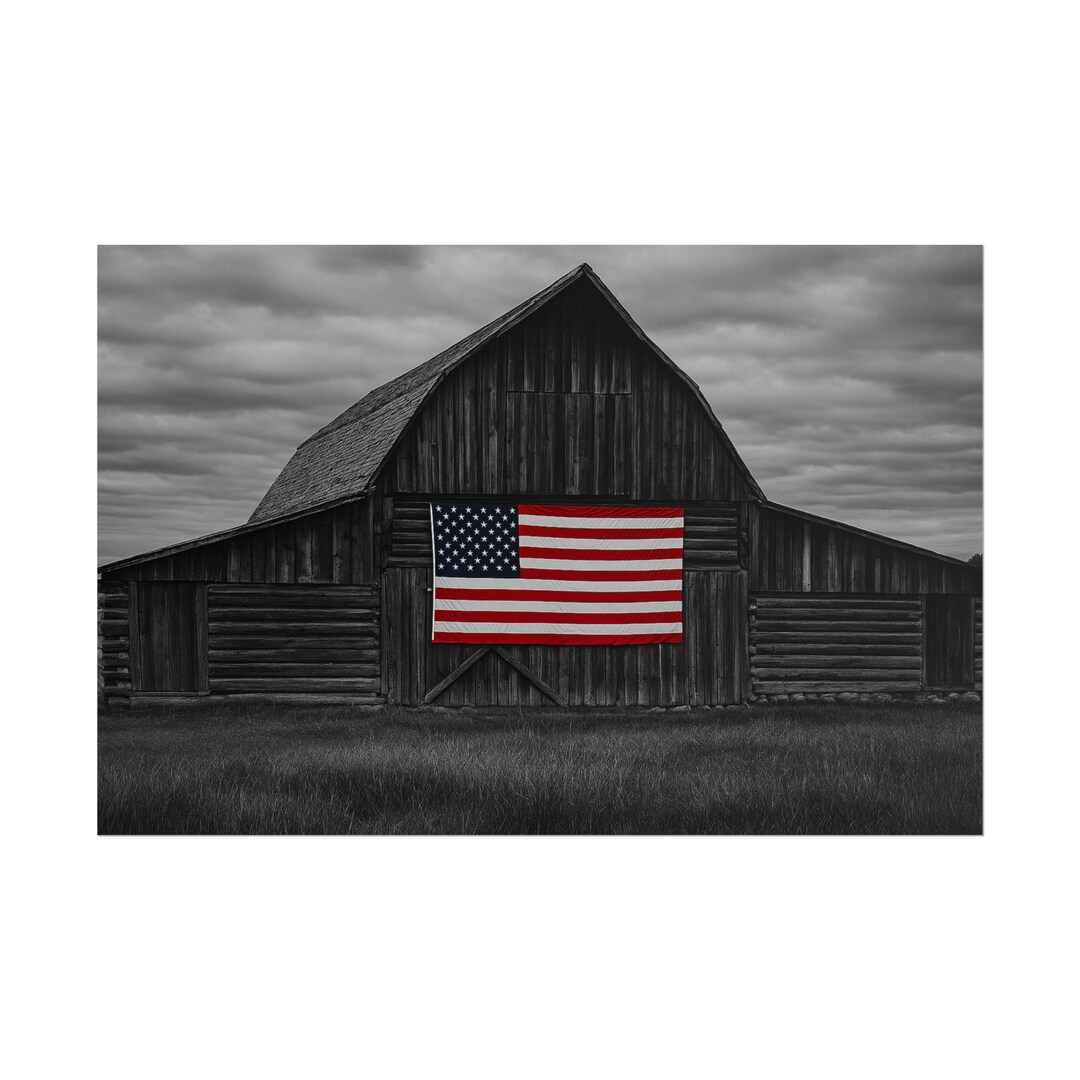 Rustic Barn Poster: Black and White American Flag Print - Etsy