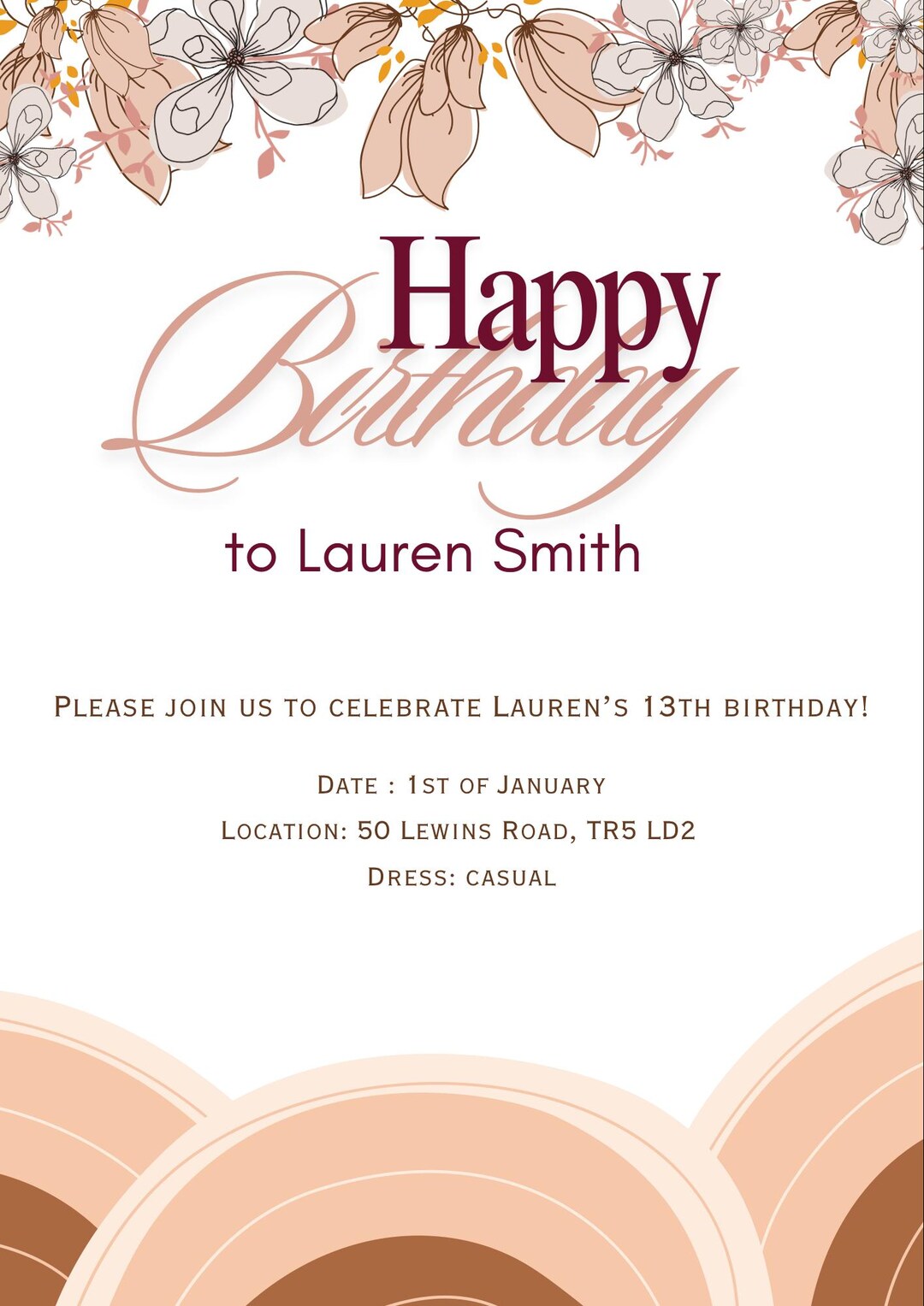 Editable Simplistic Floral Birthday Invitation - Etsy