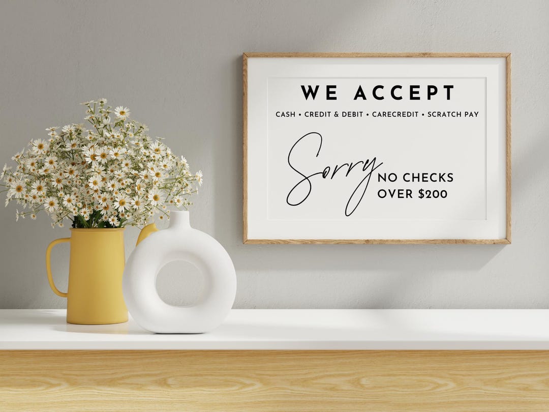 Accepted Payment Types • No Checks • Desk Sign • Office Sign • Editable ...