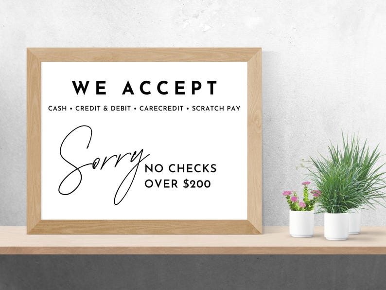 Accepted Payment Types • No Checks • Desk Sign • Office Sign • Editable ...