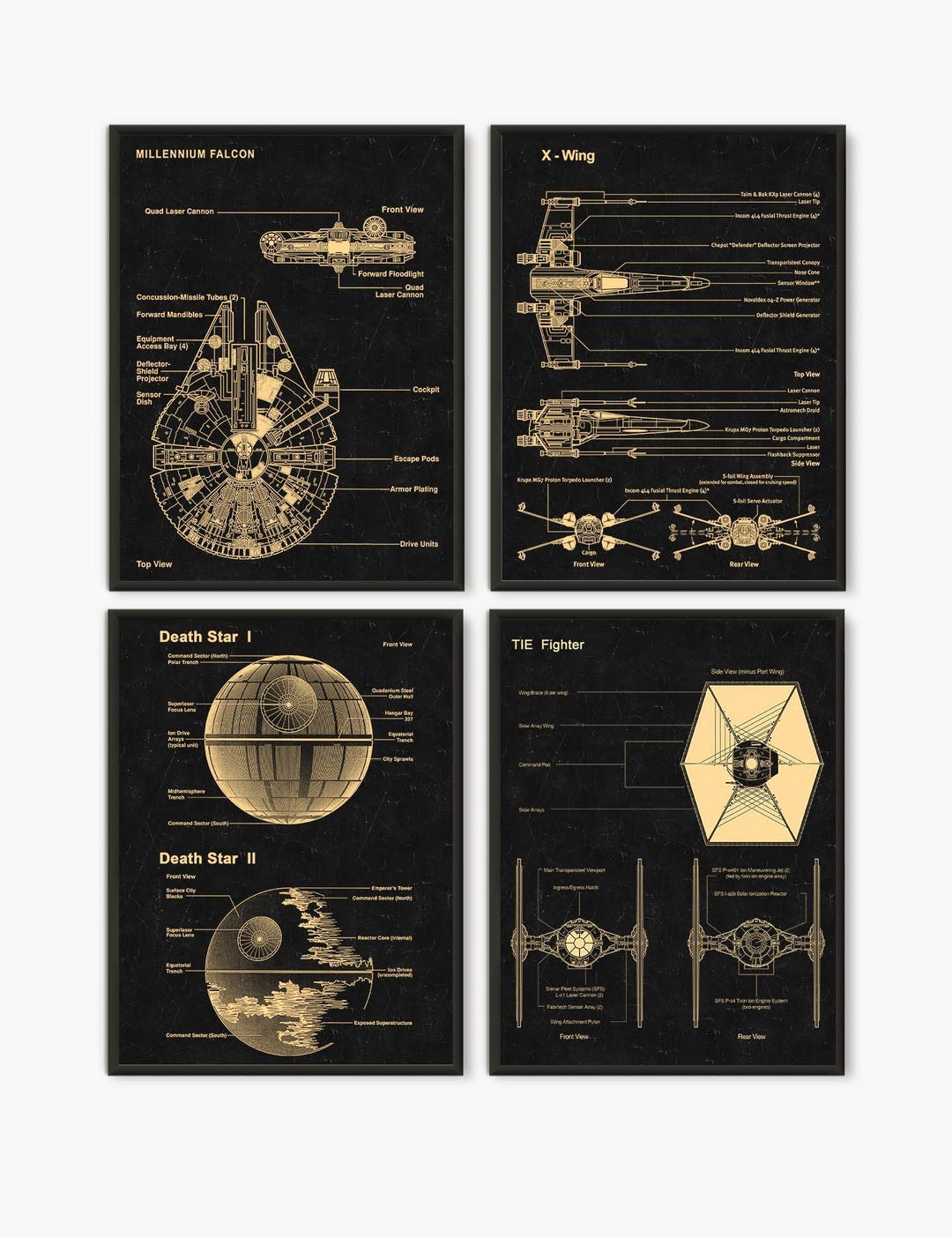 Star Wars Prints, Set of 4 Prints, Millennium Falcon,death Star I,death ...