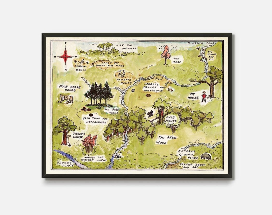Winnie the Pooh Map, Classic Pooh, One Hundred Acre Wood Print, Winnie ...