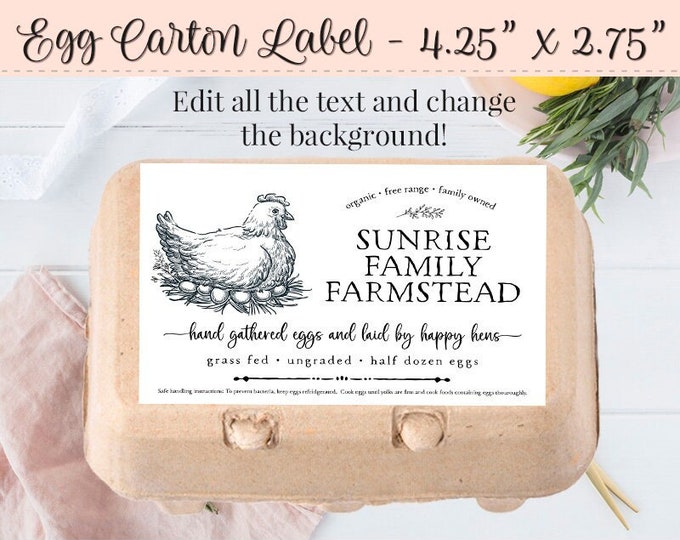Egg Carton Label, Editable Egg Carton Label, DIY Farm Label, Half Dozen ...