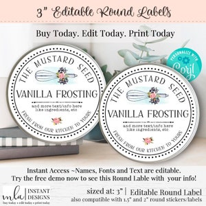 Editable Round Label, DIY Round Label, Round Label Template, DIY Round ...