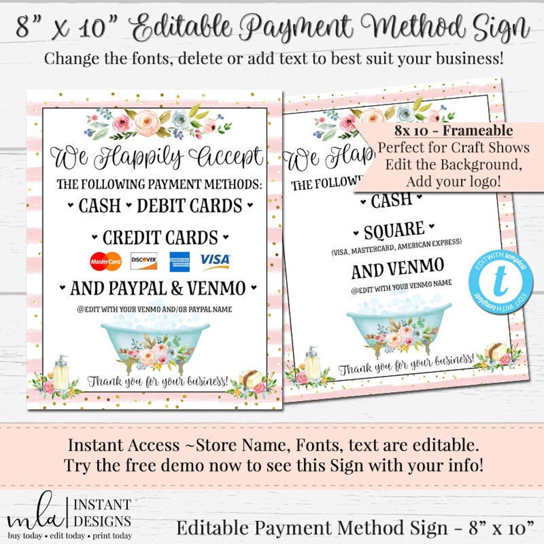 Printable Payment Method Sign, We Accept These Payment Methods, Craft ...