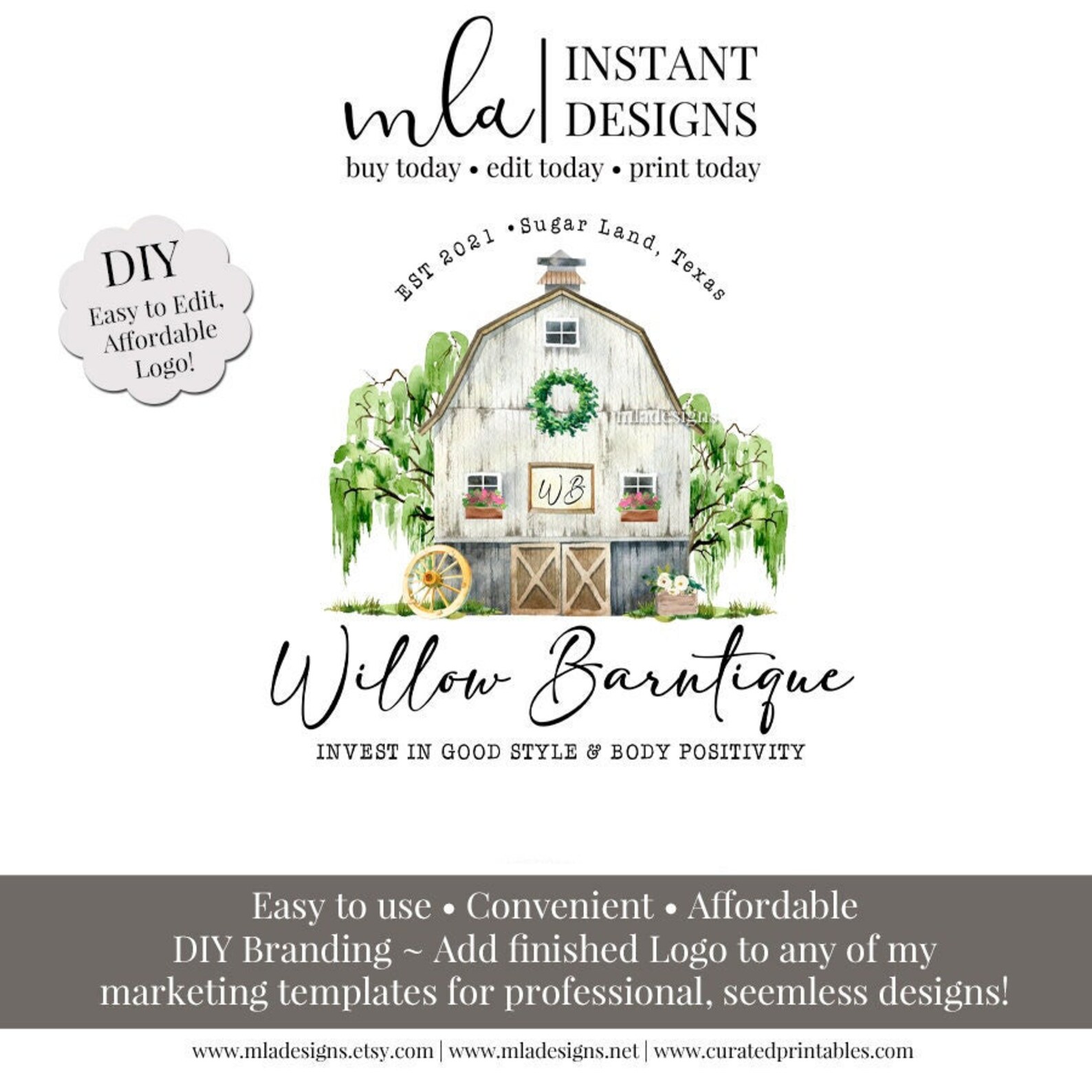 DIY Barn Logo - Editable White Barn Logo, Farm Logo, Boutique Logo ...