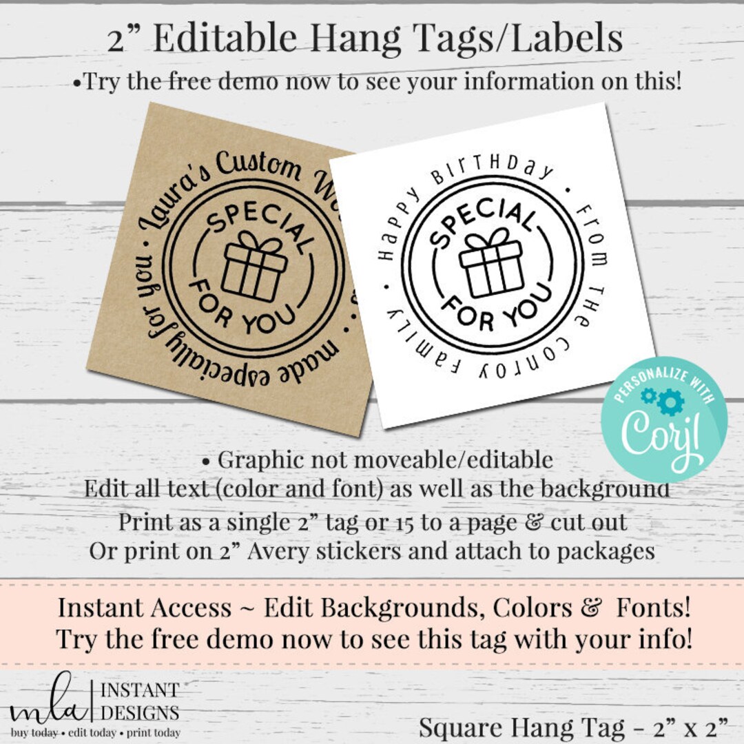 Editable Tag Label, DIY Label, Square Label Template, DIY Sticker, DIY ...
