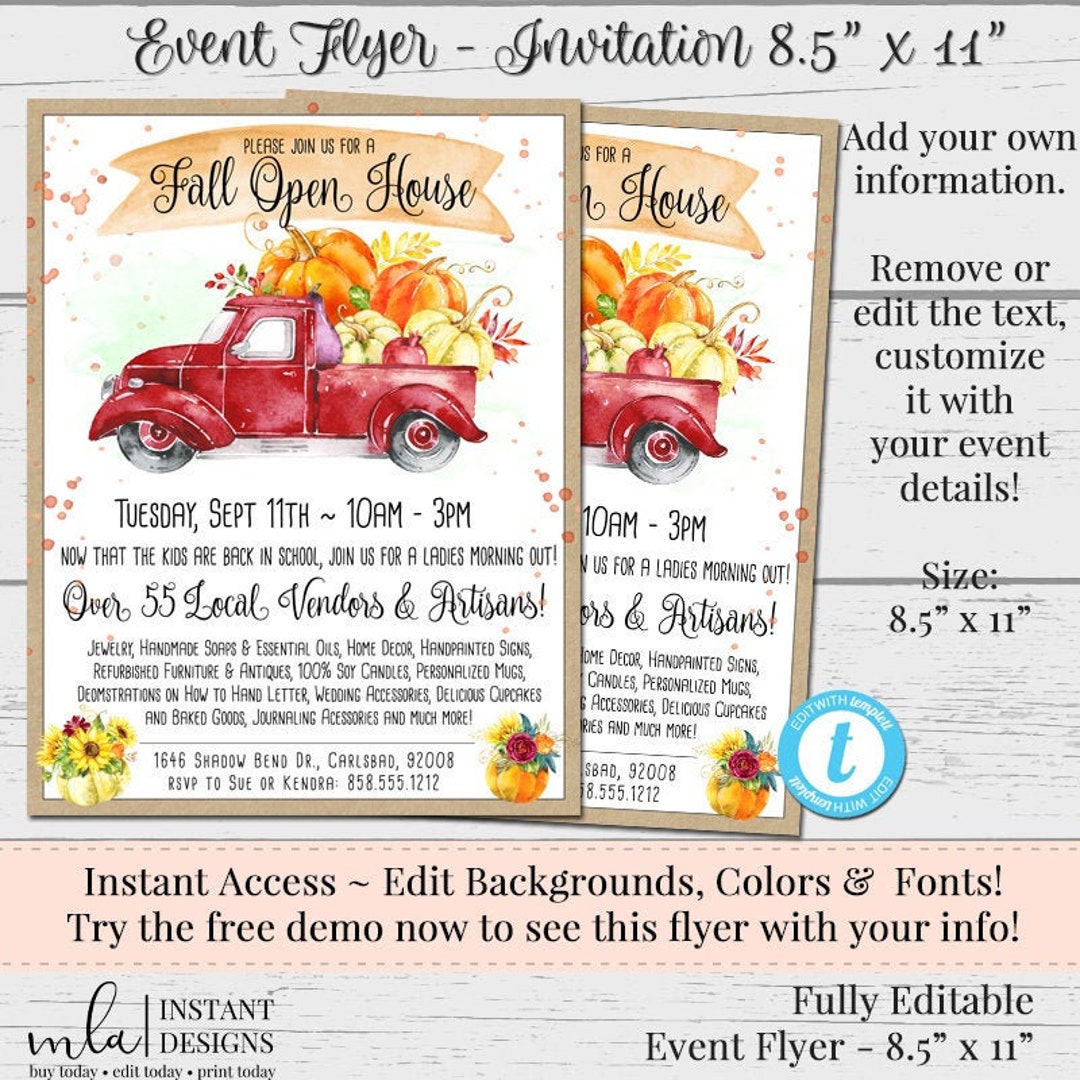 DIY Fall Vendor Flyer, Market Flyer, Mobile Market Flyer, Editable ...