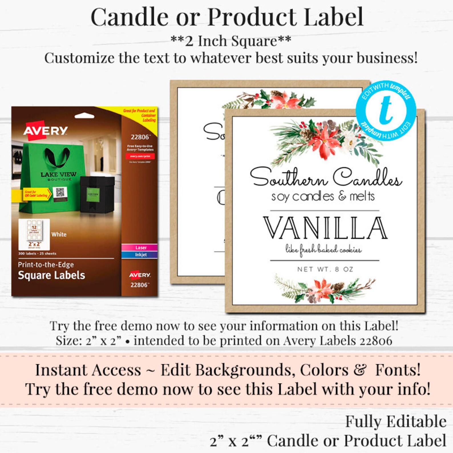 2 Inch Square Christmas Labels Candle Labels Product Label - Etsy
