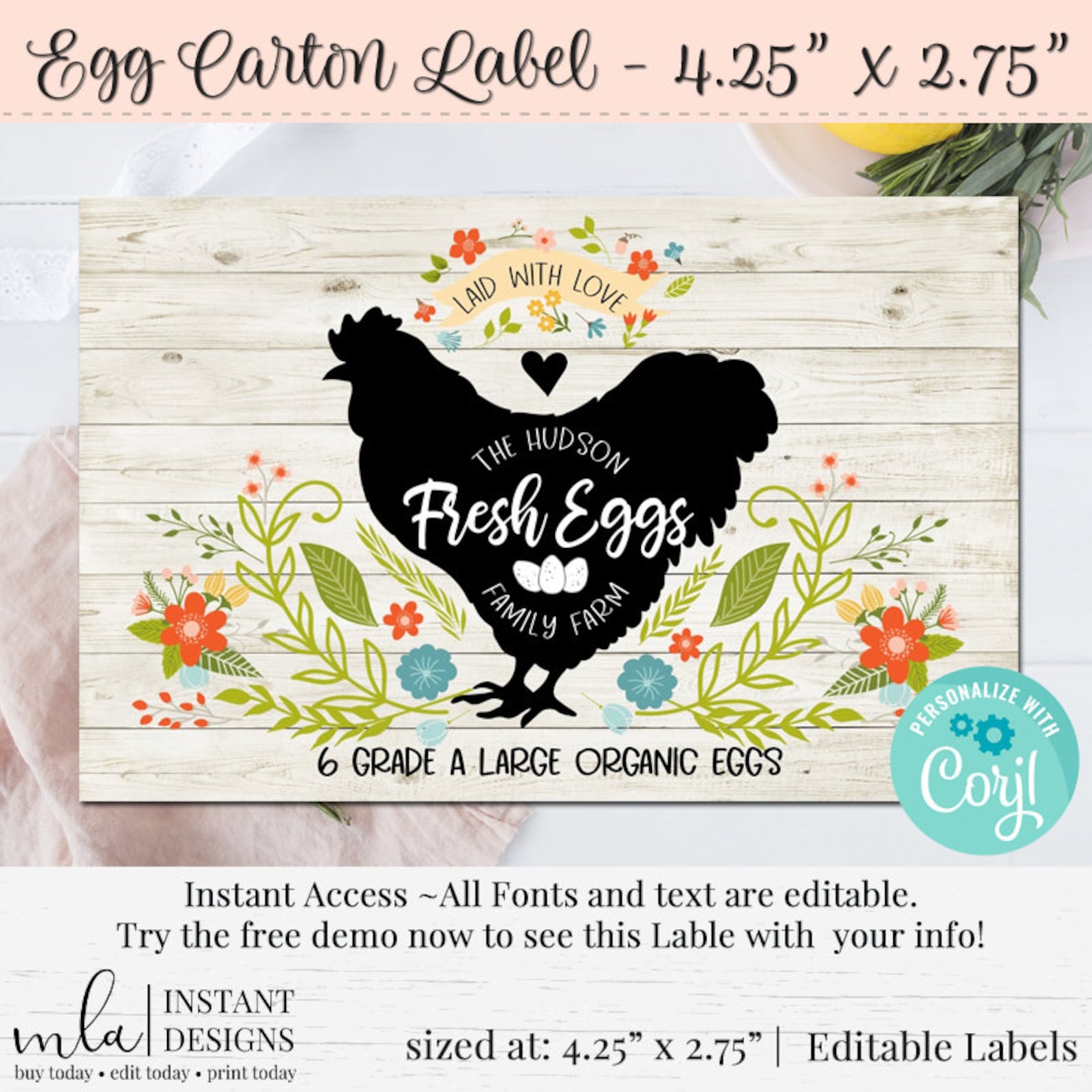 Egg Carton Label Editable Egg Carton Label DIY Farm Label | Etsy