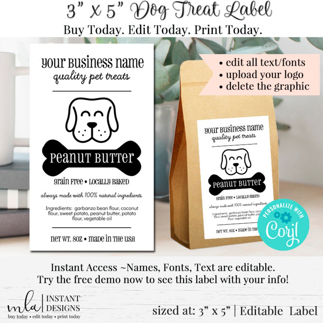 Dog Treat Label, DIY Product Label, Rectangular Label Template, DIY ...