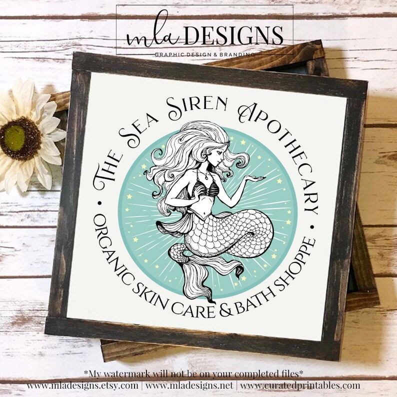 Mermaid Logo Template DIY Round Logo Mermaid Round Logo | Etsy