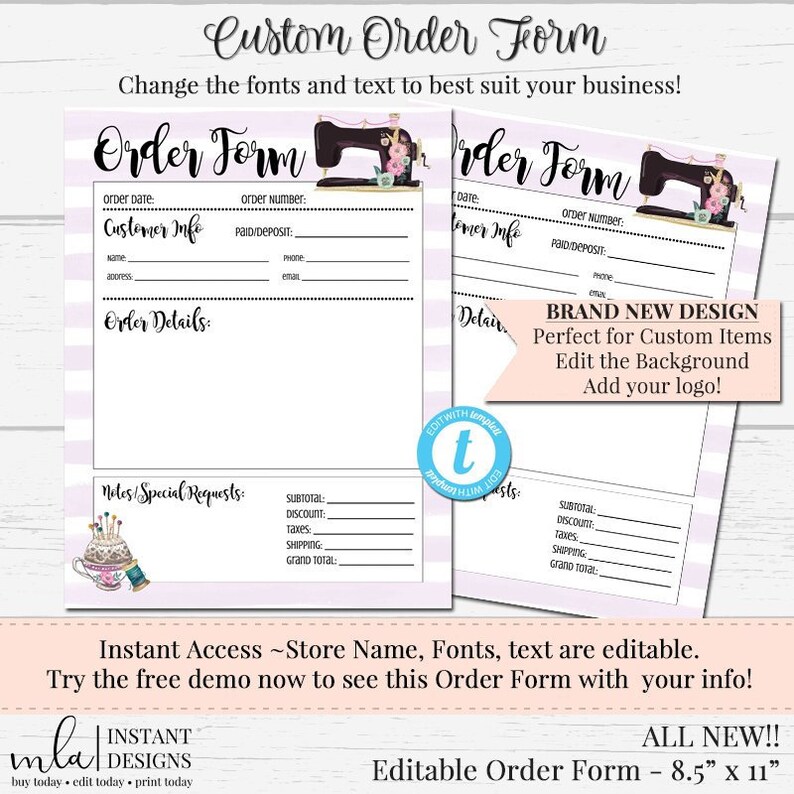 Custom Order Form Editable Order Form DIY Order Form Full - Etsy