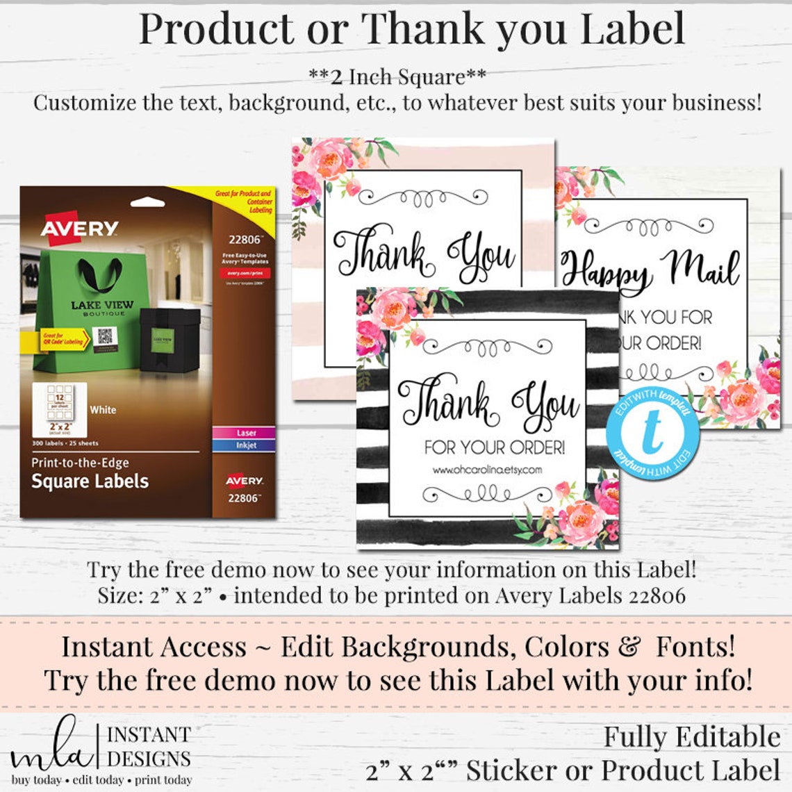 DIY Sticker, Editable Label, 2 Inch Label, DIY Labels, Instant Download ...