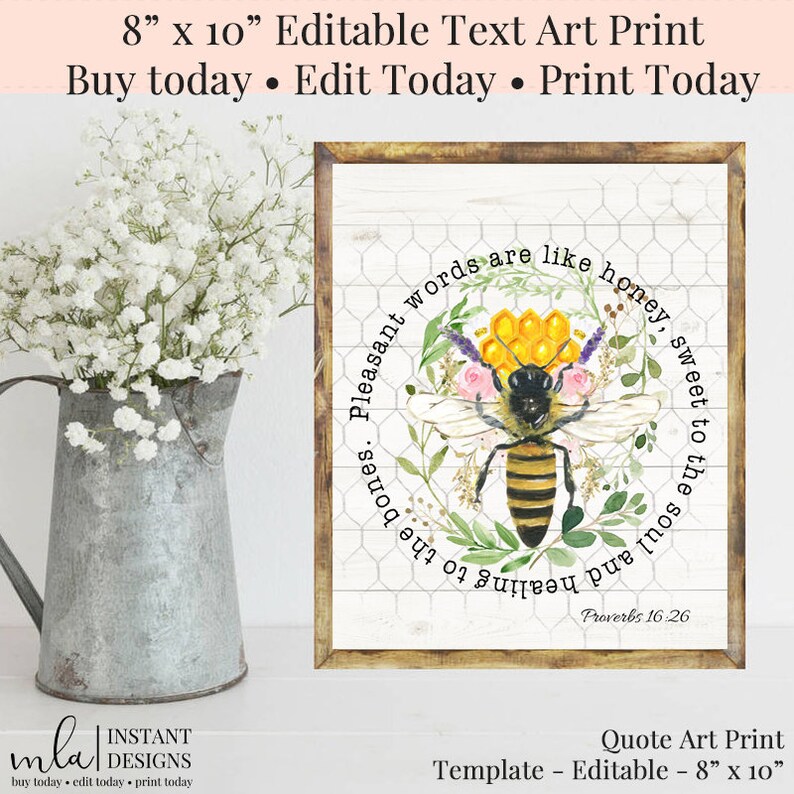Honey Bee Proverbs Print 8 X 10 Print Instant Download Art - Etsy