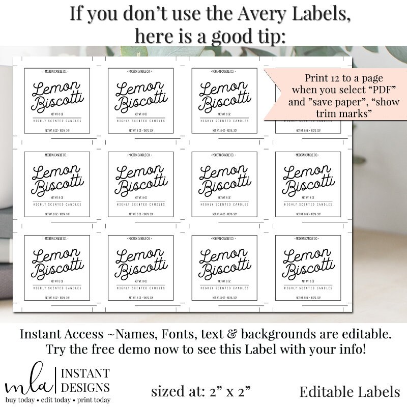2 Inch Square Labels Candle Labels Product Labels Editable | Etsy