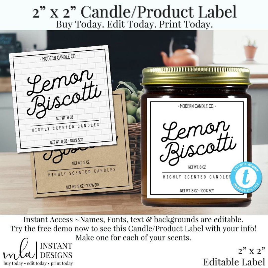 2 Inch Square Labels, Candle Labels, Product Labels, Editable Labels ...