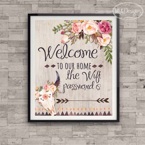 Wifi Password Art Print - Home Decor Poster Rustic Boho Floral Art, 8 X ...