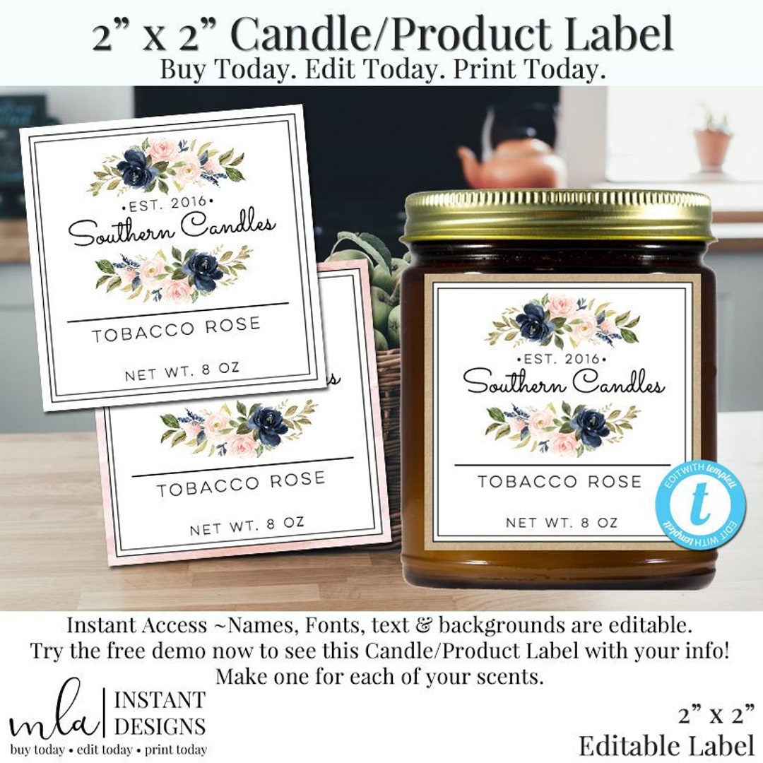 2 Inch Square Labels, Candle Labels, Product Labels, Editable Labels ...