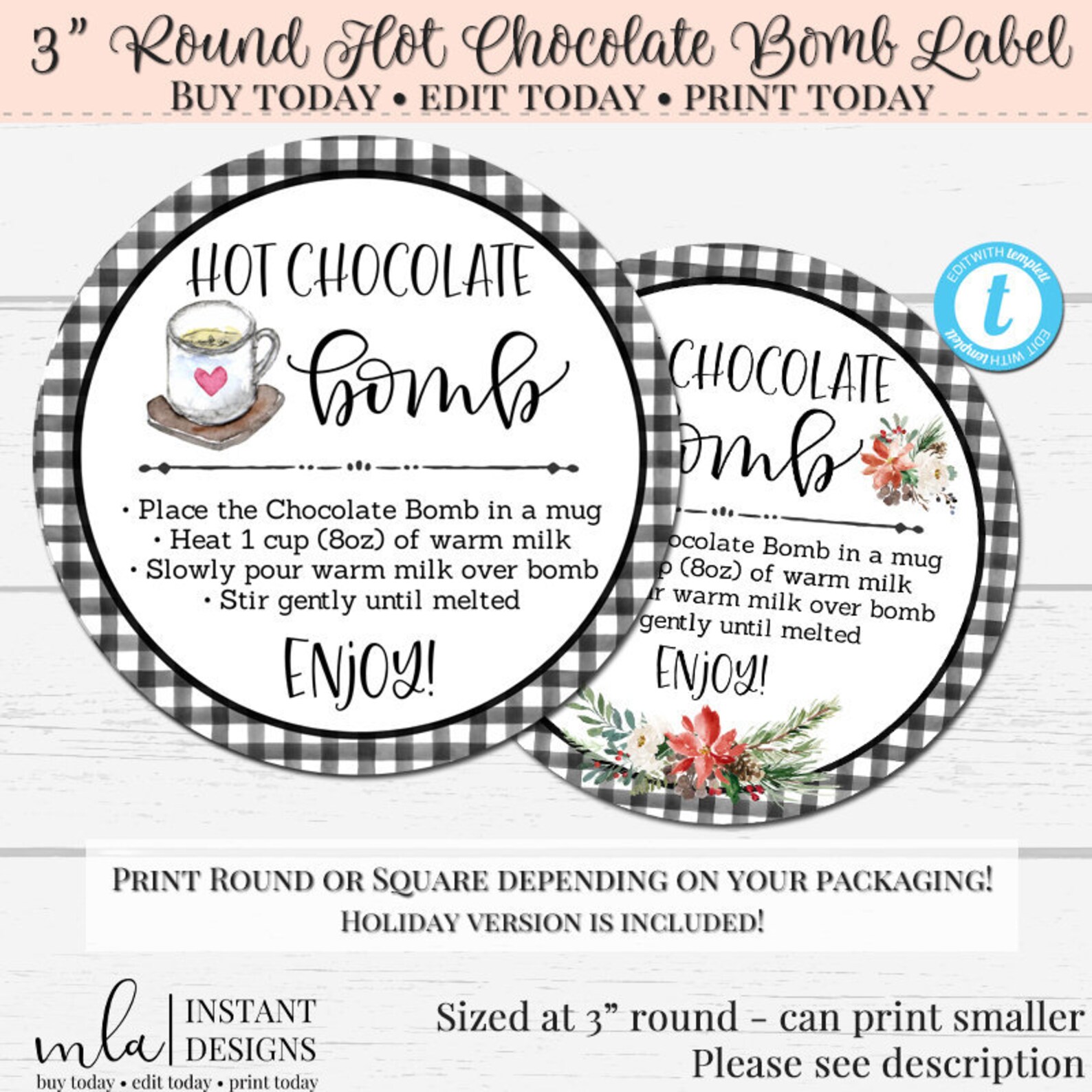 Hot Choclate Bomb Lables, DIY Hot Cocoa Bomb Stickers, DIY Round Labels ...