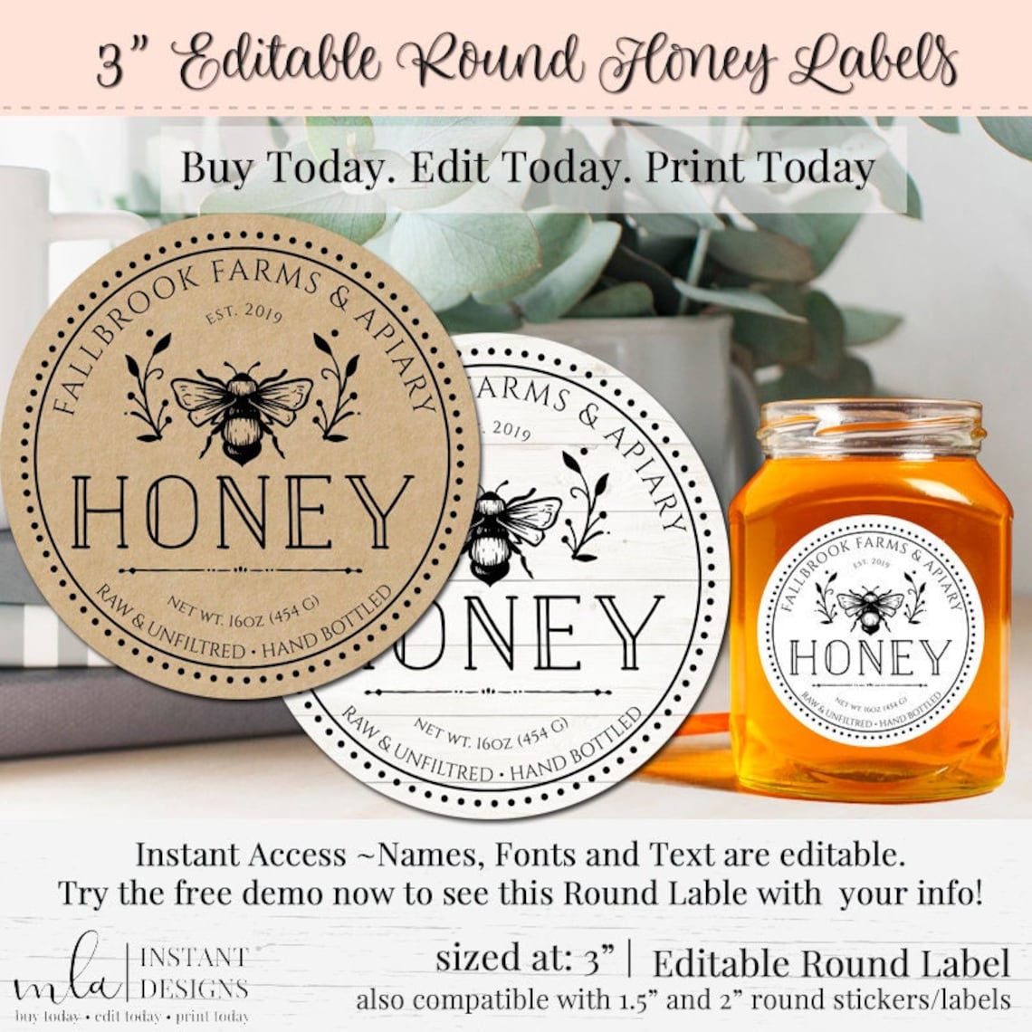 Editable Honey Label, DIY Round Label, Round Label Template, DIY Round ...