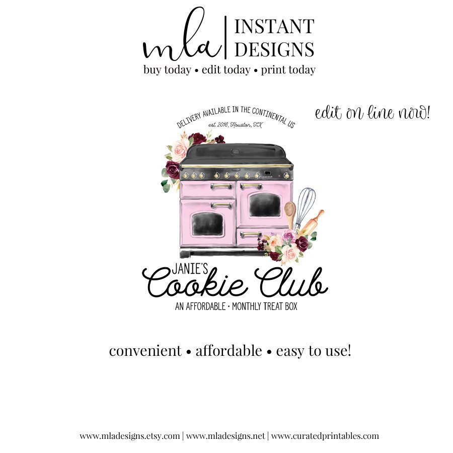 DIY Oven Logo Template DIY Baking Logo Watercolor Logo | Etsy