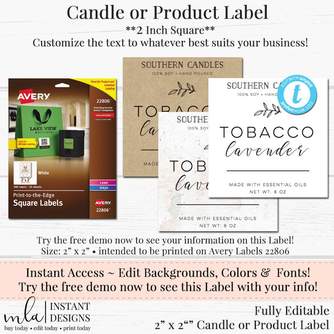 2 Inch Square Labels Candle Labels Product Labels Editable - Etsy