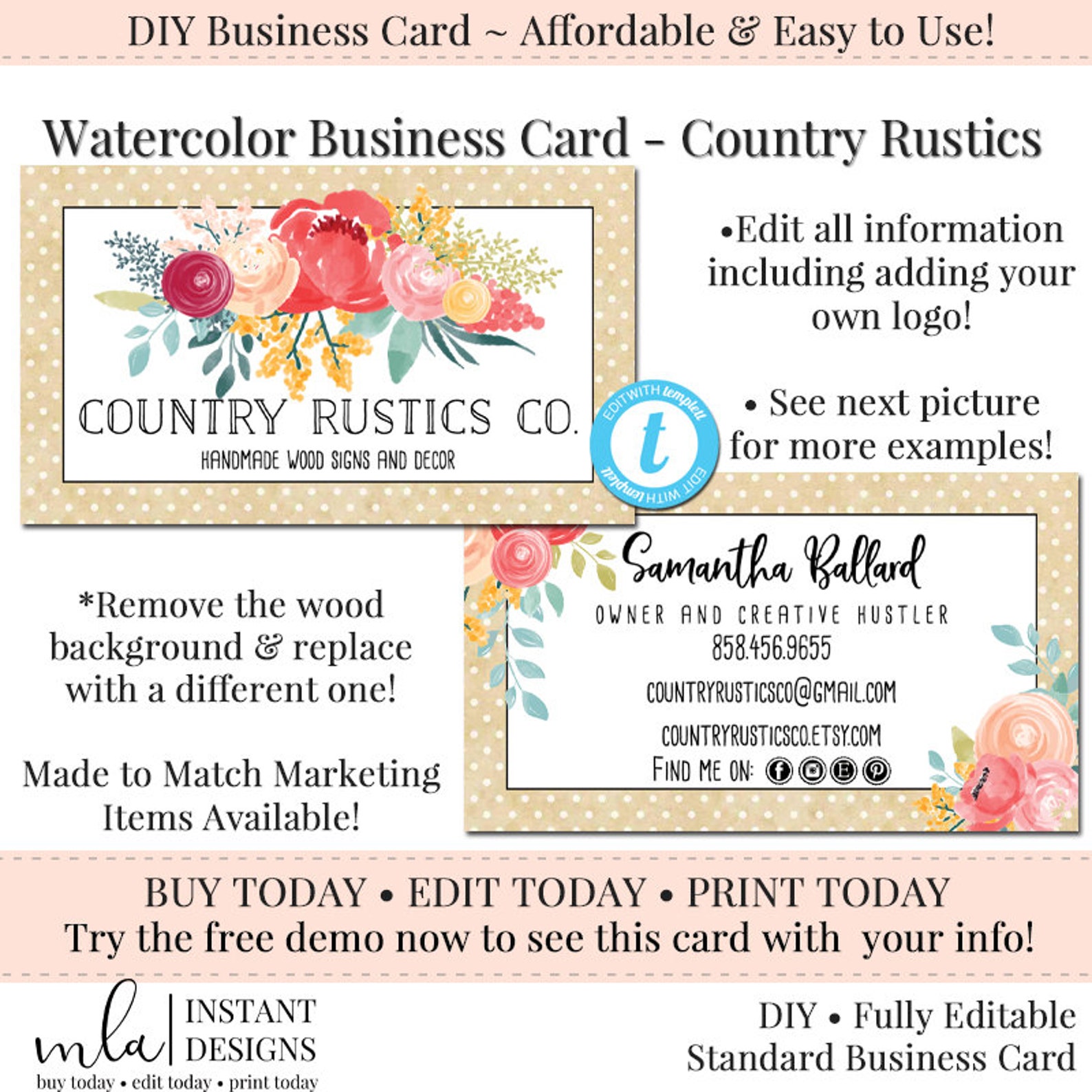 Editable Business Card, DIY Business Card, Business Card Template ...