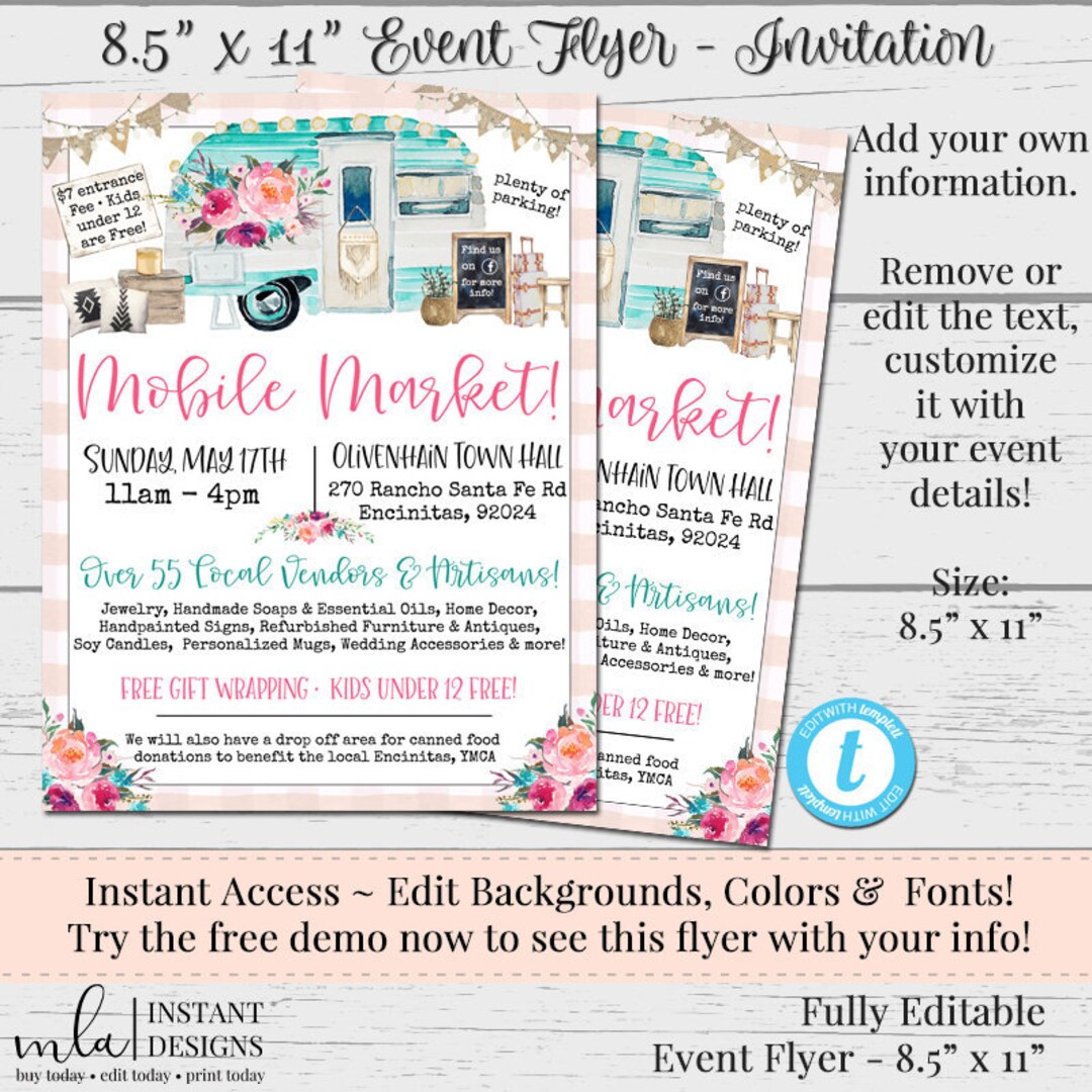 DIY Vendor Flyer, Market Flyer, Mobile Market Flyer, Editbale Flyer ...