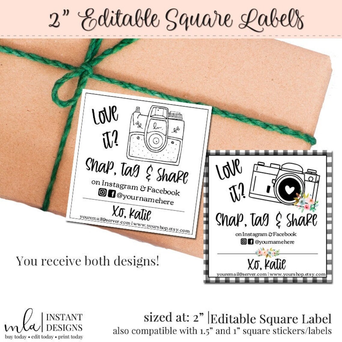 Snap Tag Share Labels Social Media Stickers Editable Square - Etsy