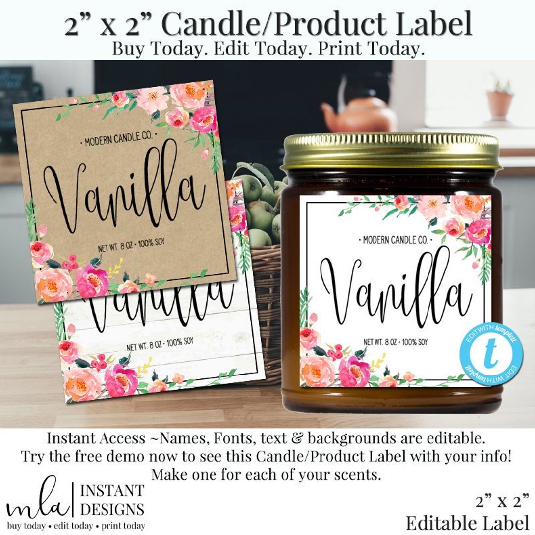 2 Inch Square Labels, Candle Labels, Product Labels, Editable Labels ...