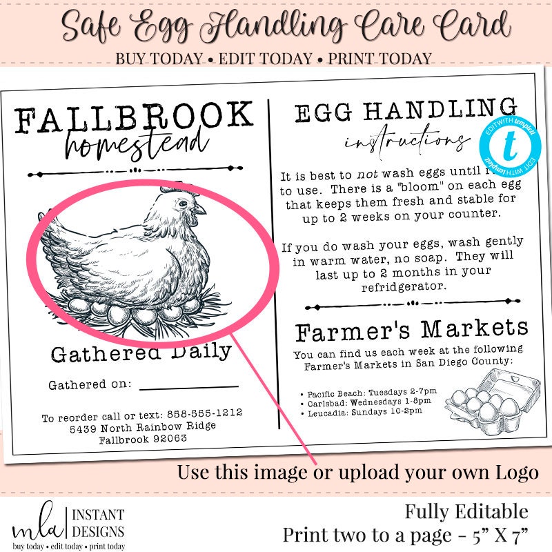 Egg Handling Instructions Editable Egg Carton Label Farmers - Etsy Canada