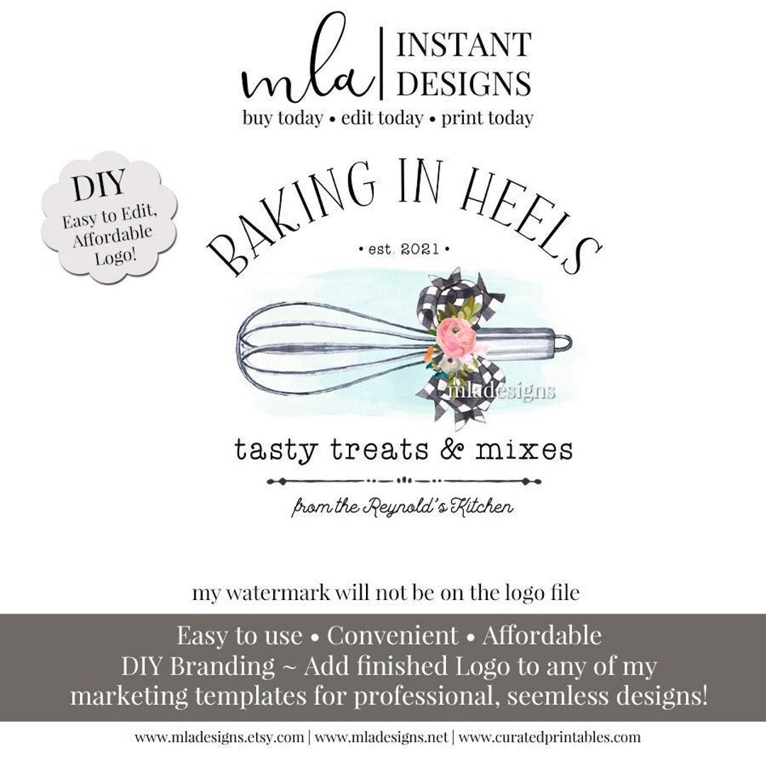 DIY Baking Logo Template, DIY Whisk Logo - Watercolor Logo, Boutique ...