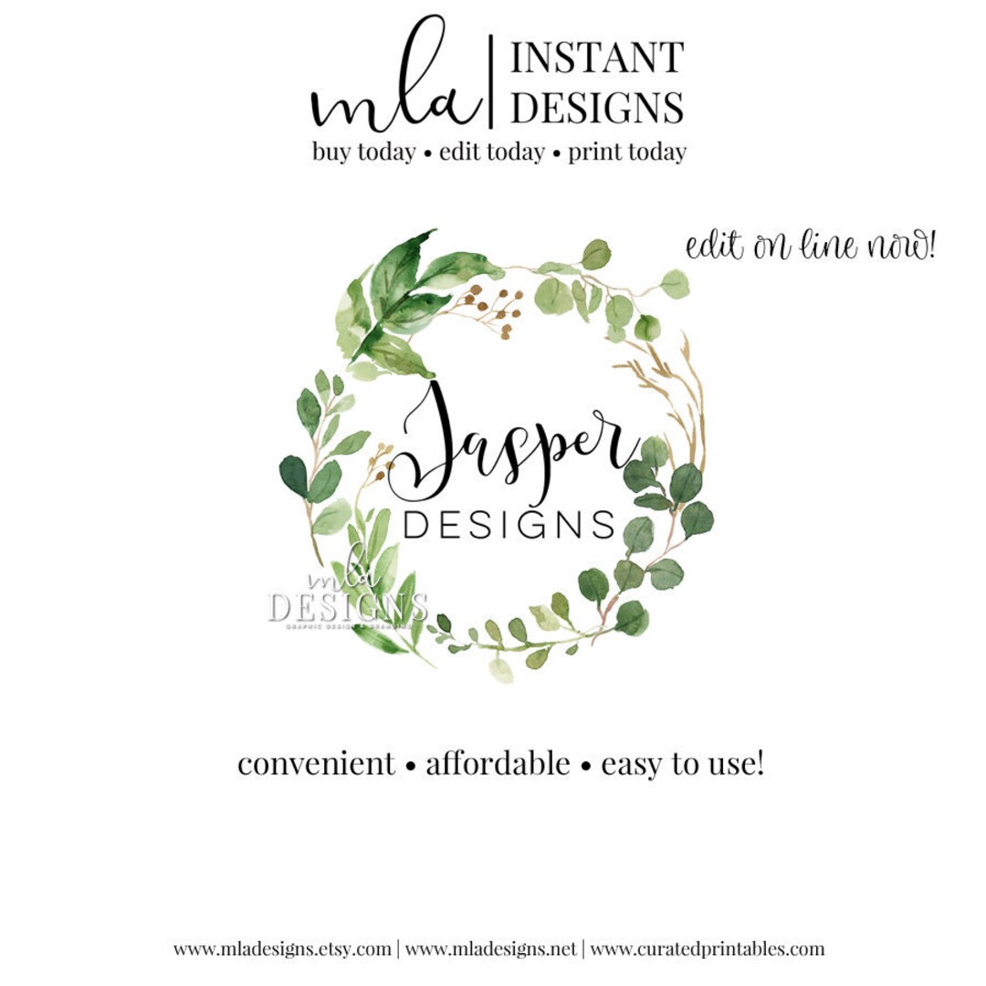 Editable Logo Template, DIY Wreath Logo - Green Wreath Logo, Simple ...
