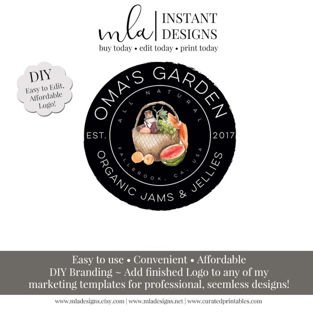 Round Food Logo Template, DIY Round Logo - Canning Round Logo, DIY Logo ...