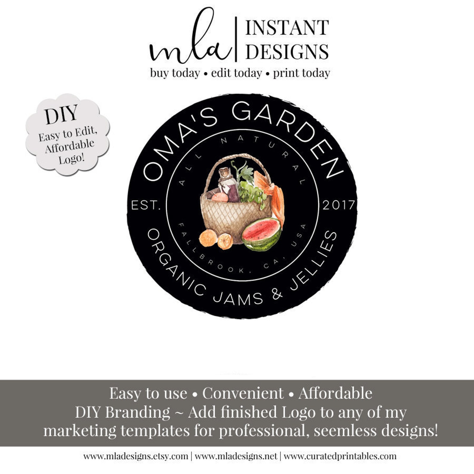 Round Food Logo Template DIY Round Logo Canning Round Logo - Etsy