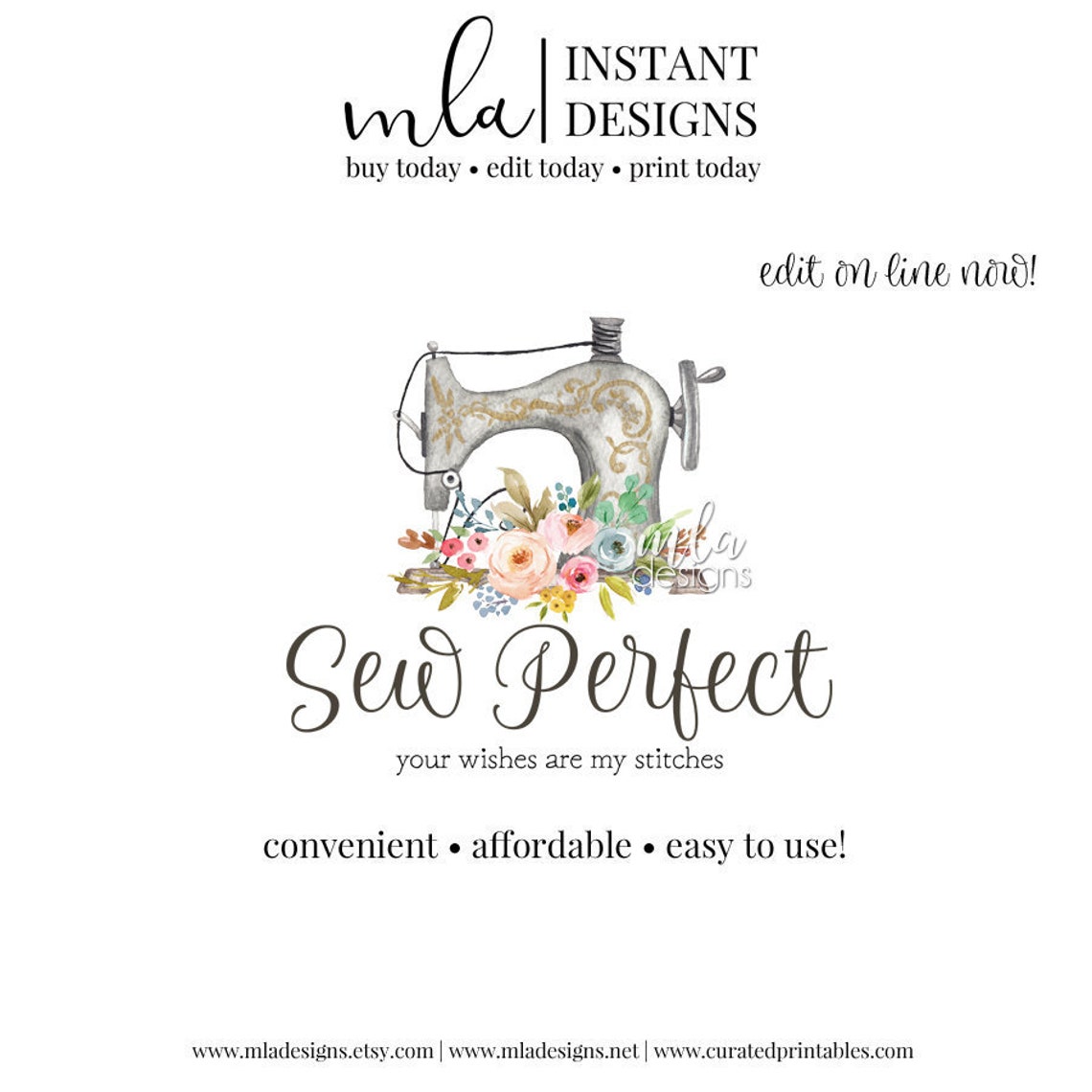 Editable Logo Template DIY Sewing Logo Watercolor Logo - Etsy