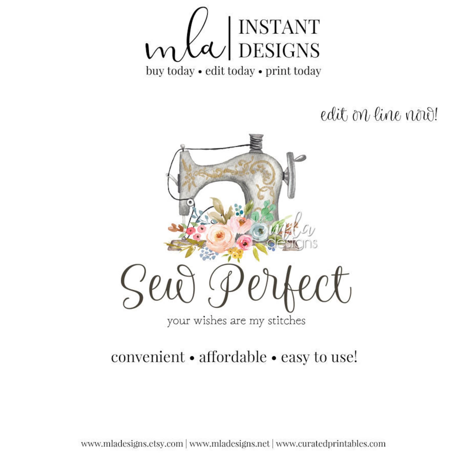 Editable Logo Template DIY Sewing Logo Watercolor Logo - Etsy