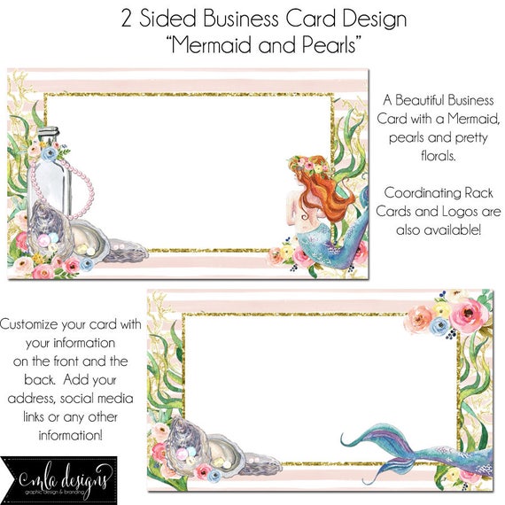 Mermaid Business Card Mermaid and Pearls DIY Business Cards - Etsy Singapore