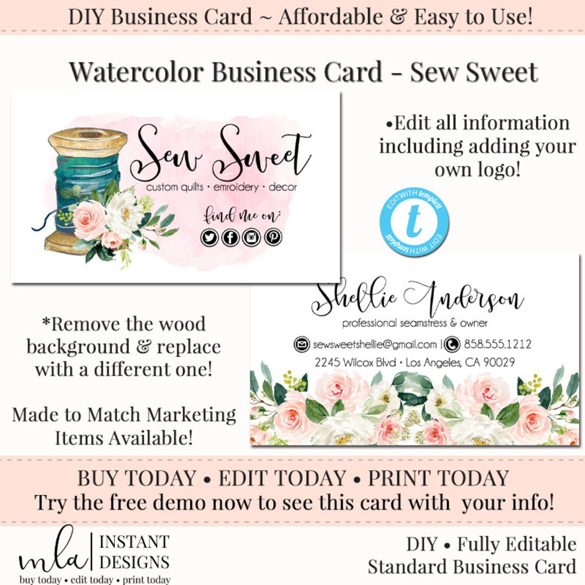 Editable Business Card DIY Business Card Business Card - Etsy