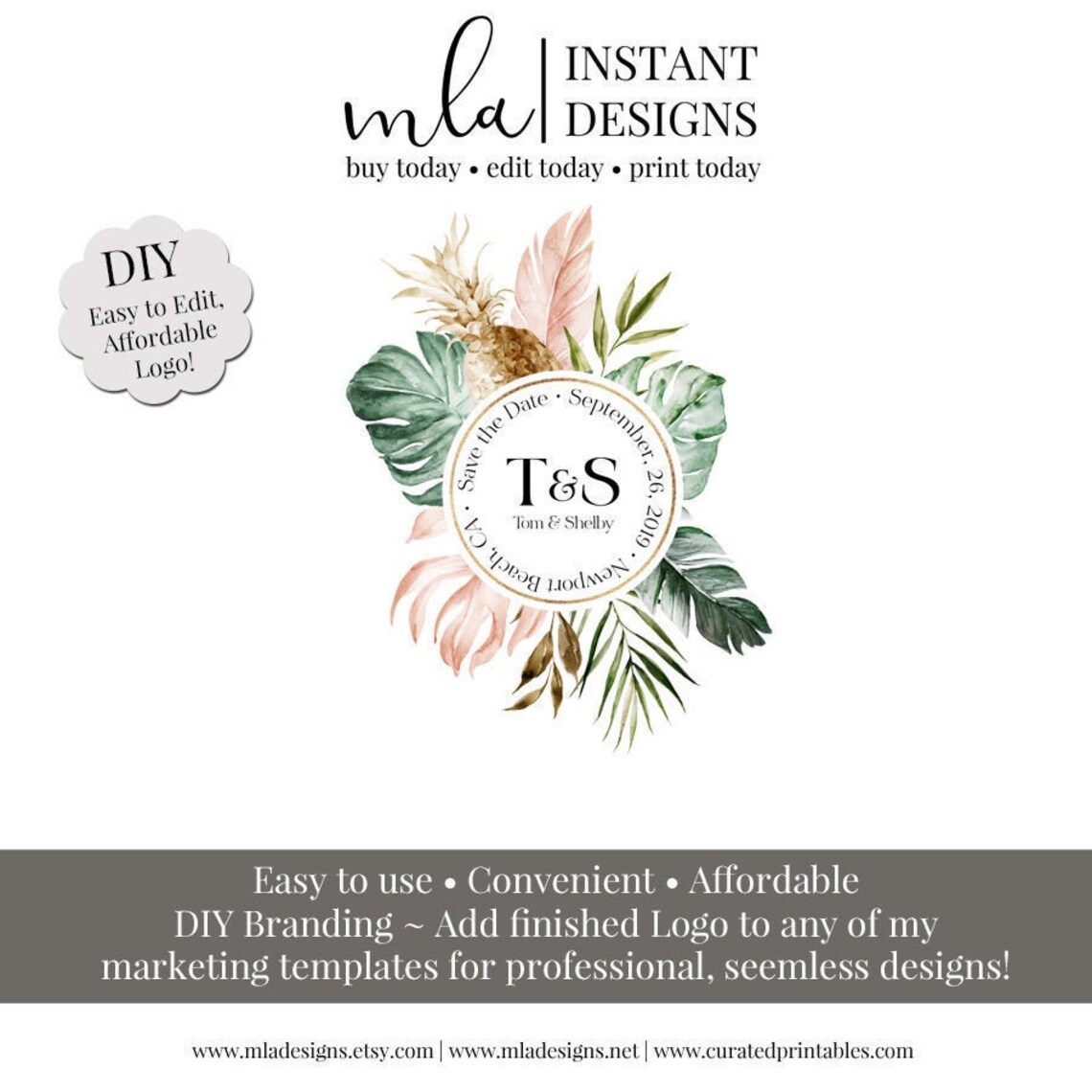 Editable Logo Template DIY Wreath Logo Tropical Wreath | Etsy