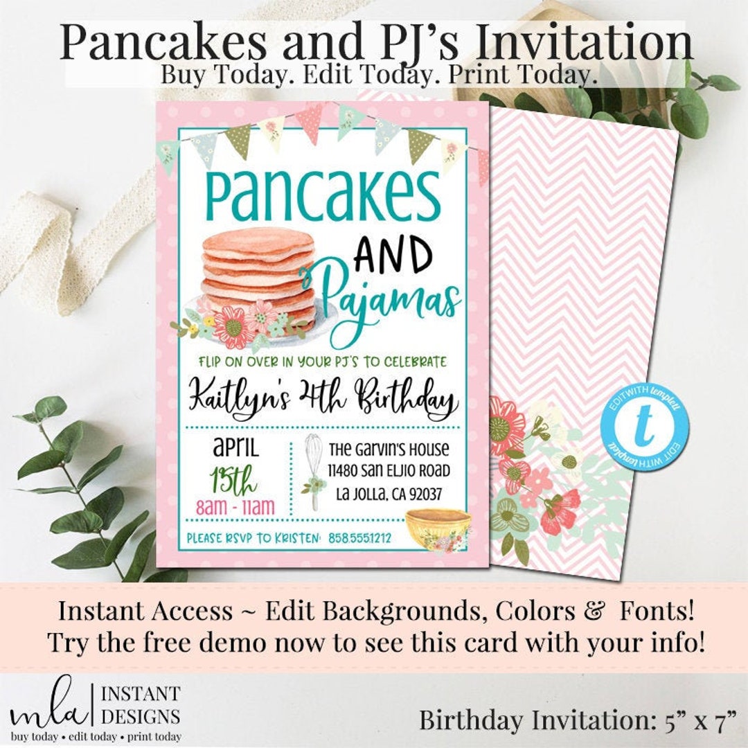 Pancake Birthday Invitation, Printable Invite, DIY Birthday Invitation ...