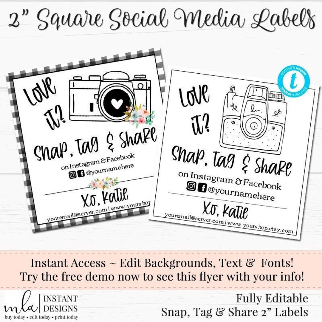 Snap Tag Share Labels, Social Media Stickers, Editable Square Stickers ...