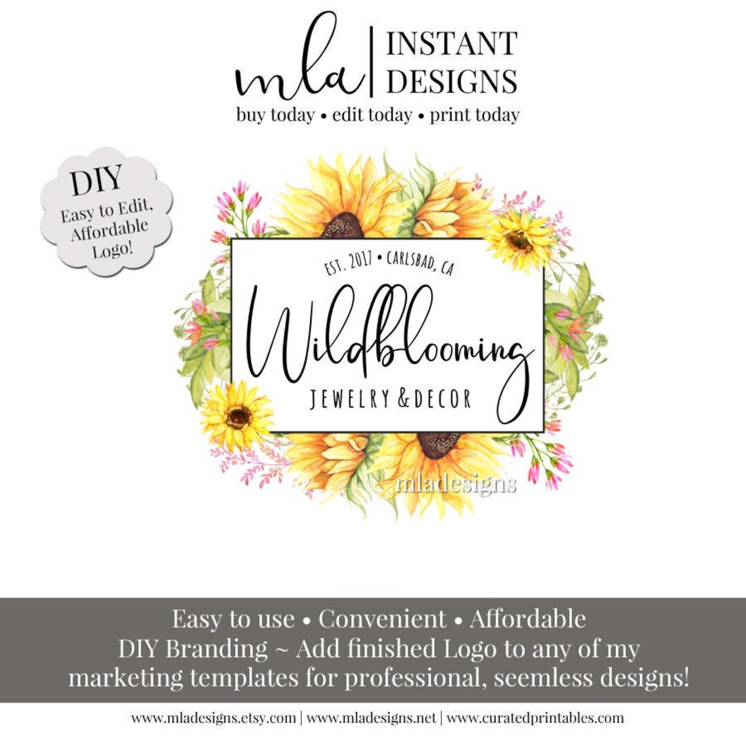 Sunflower Logo Template, DIY Sunflower Logo - Paint Brush Round Logo ...