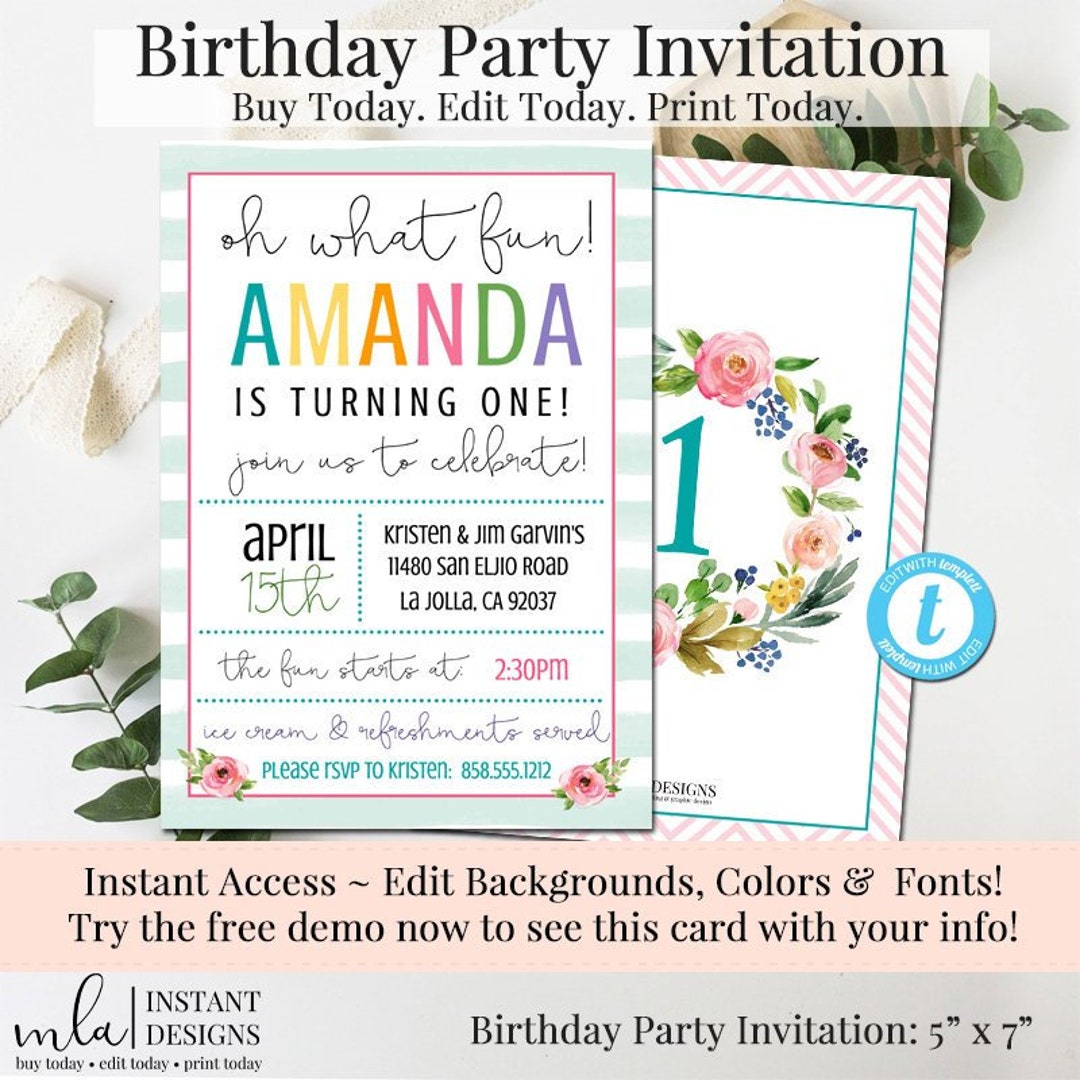 1 Year Old Invitation Printable Invite DIY Birthday - Etsy