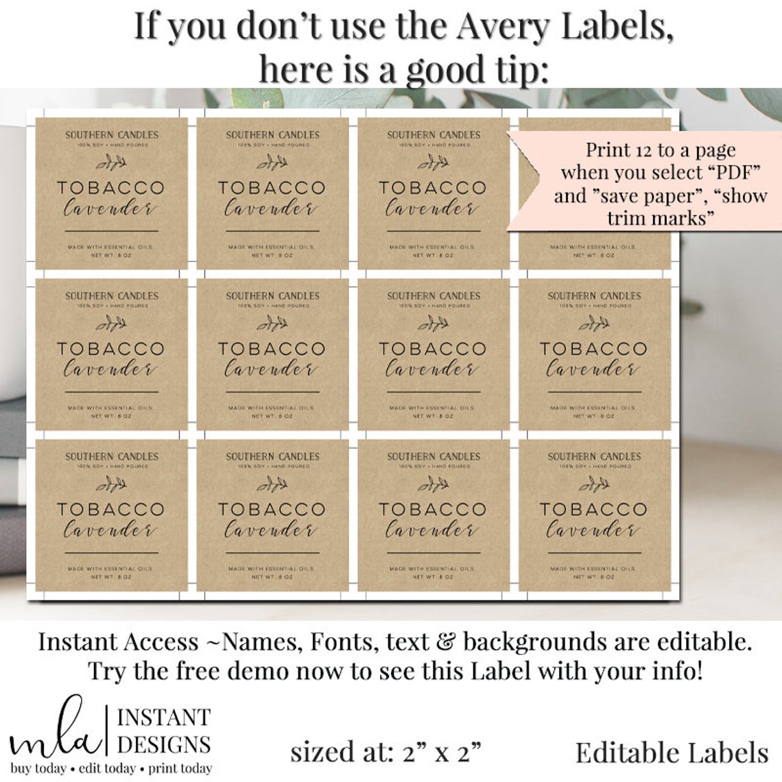 2 Inch Square Labels Candle Labels Product Labels Editable | Etsy