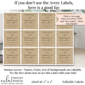 2 Inch Square Labels, Candle Labels, Product Labels, Editable Labels ...