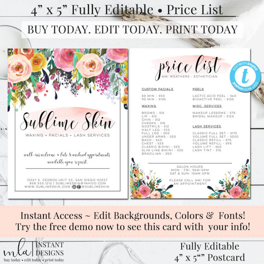 Editable Price List, DIY Price List, Customizable Price List, DIY ...